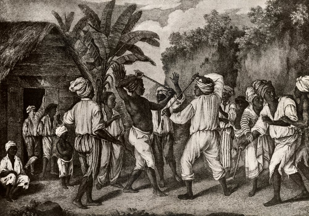 Combate con garrotes entre negros ingleses y franceses en la isla de ...