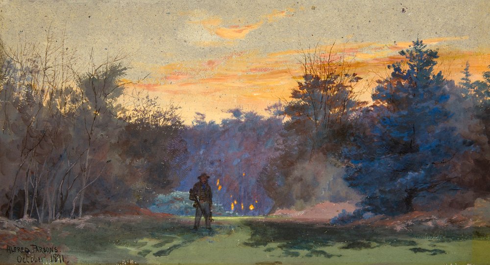 Cazador en un paisaje al atardecer | Alfred Parsons