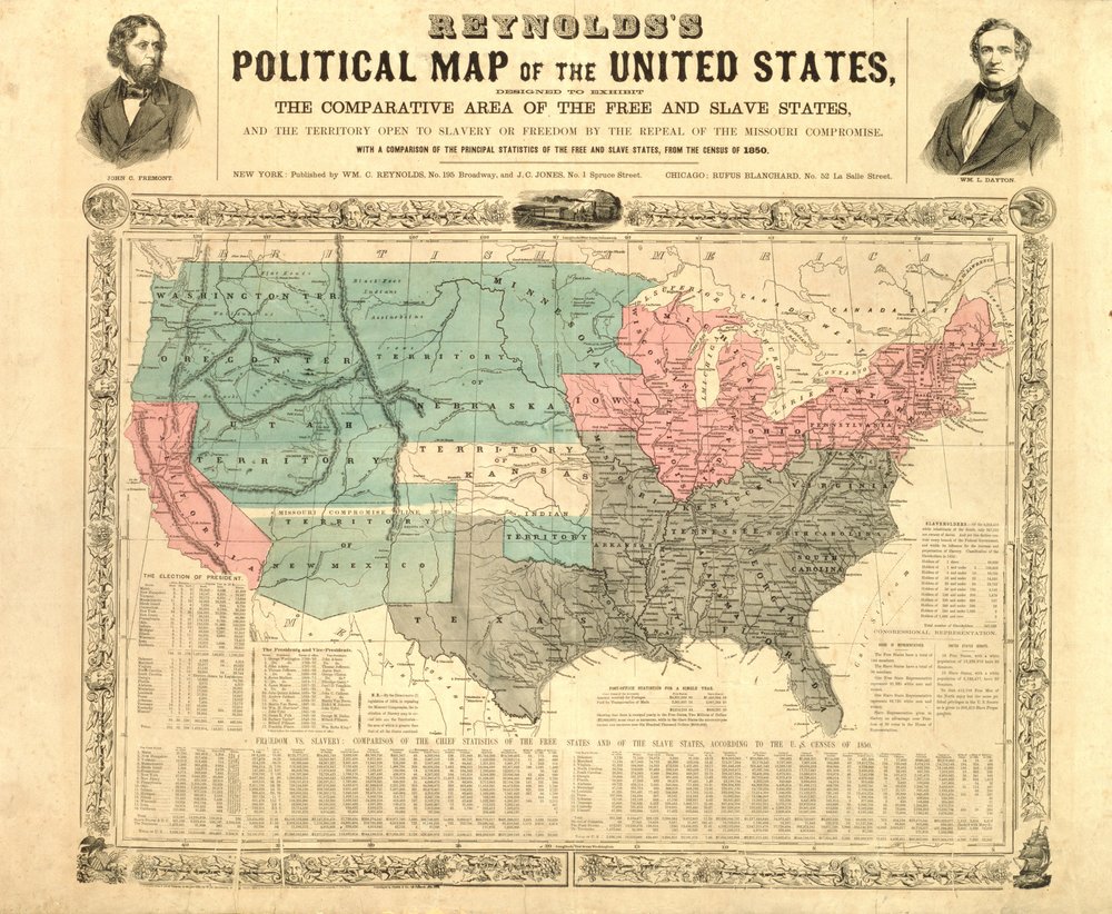 Mapa político de los Estados Unidos de Reynolds, c.1850