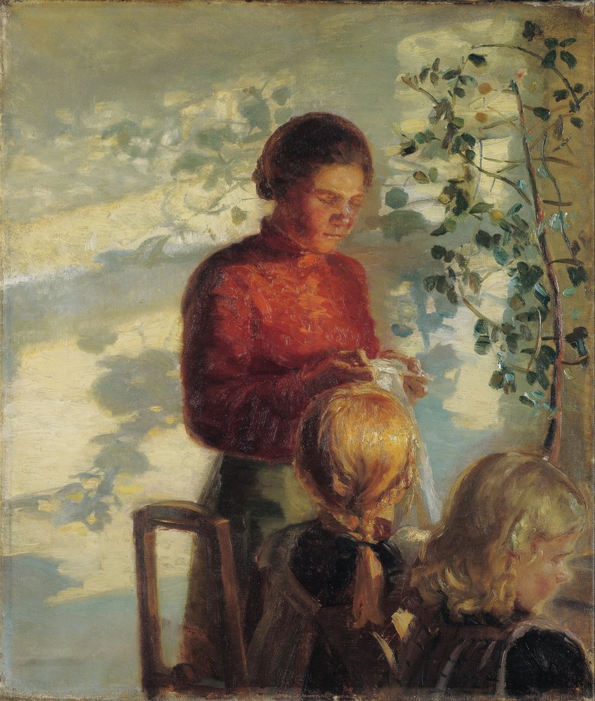 Dos niñas aprendiendo a coser | Anna Ancher