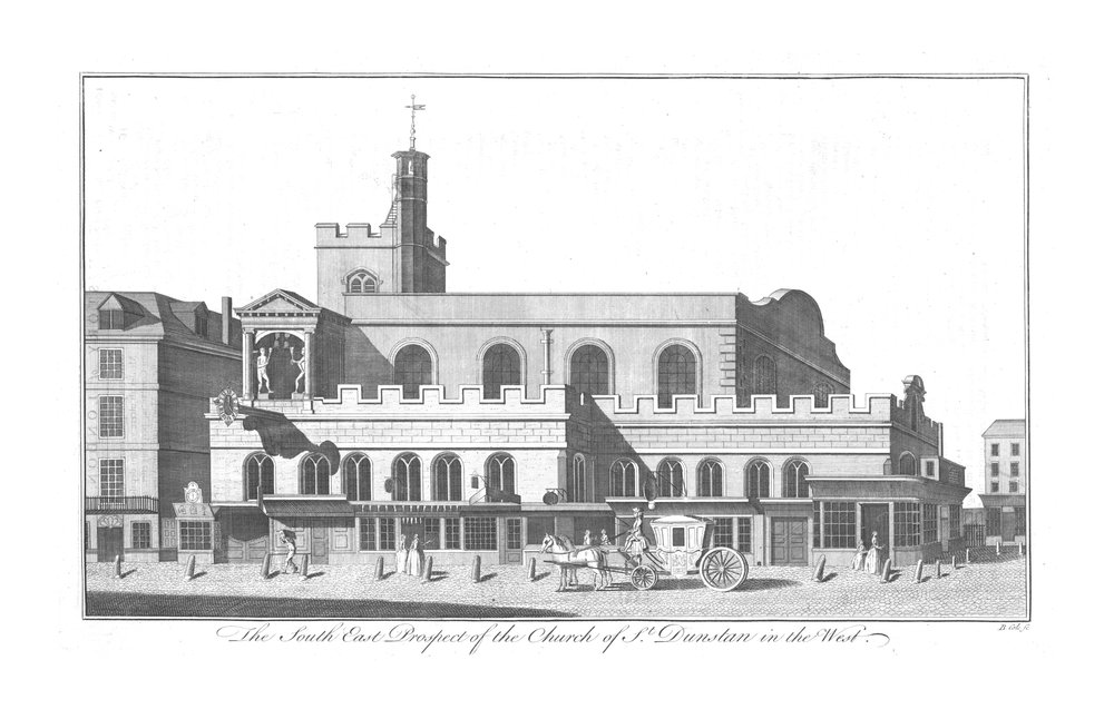 La perspectiva sureste de St. Dunstan en el Oeste