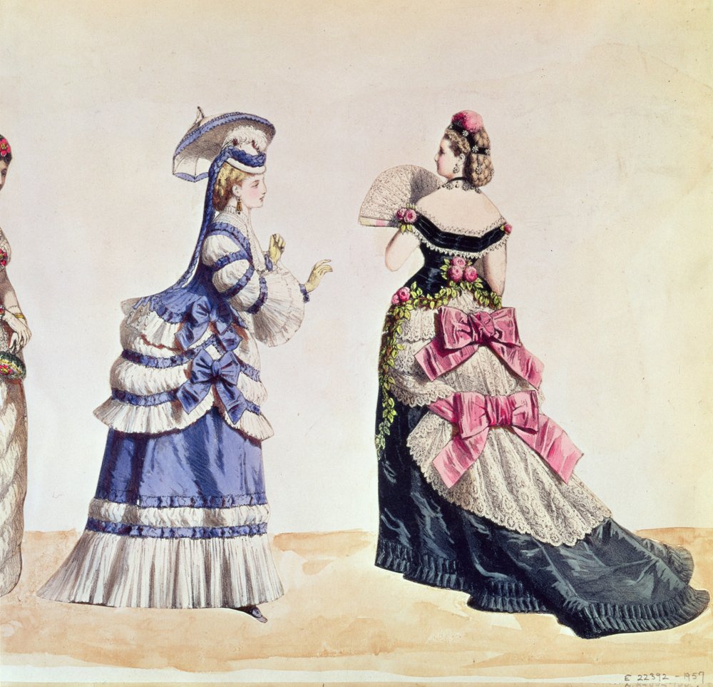Diseños de moda para mujeres de la década de 1860