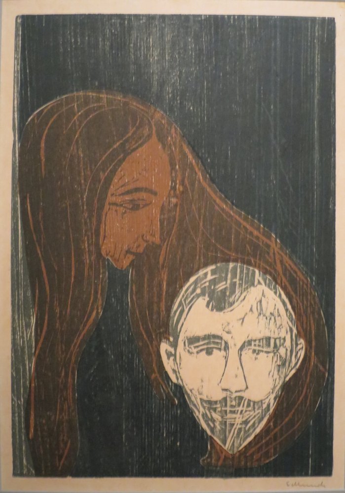 Cabeza de hombre en el cabello de una mujer | Edvard Munch