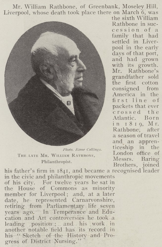 El difunto Mr William Rathbone, Filántropo