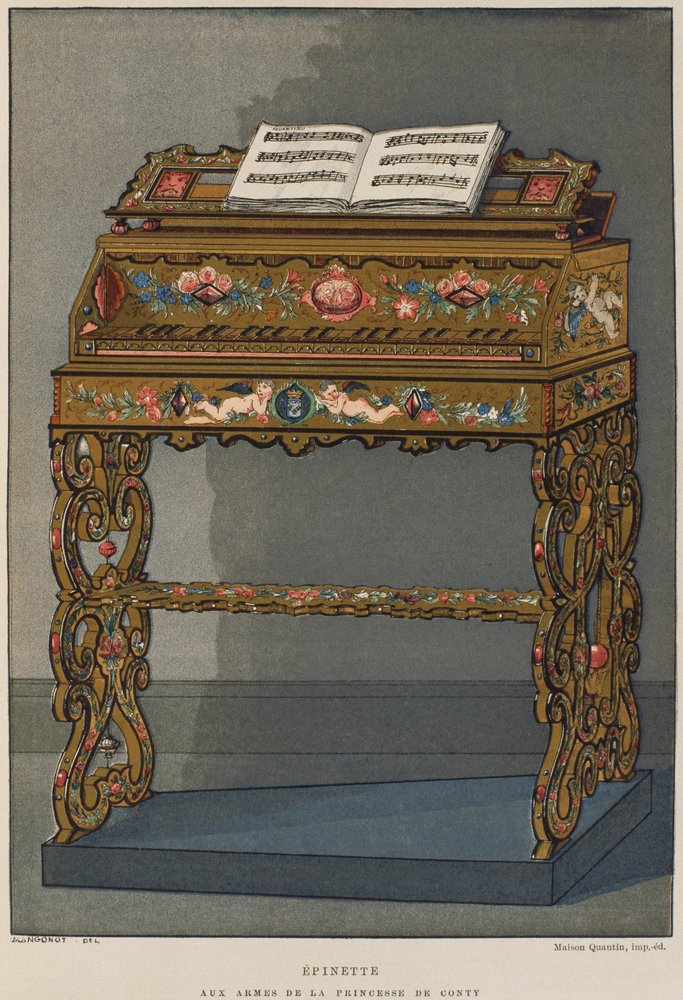 Espineta con el escudo de armas de la Princesa de Conti, ilustración ...
