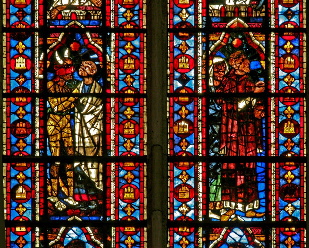 Escena de la historia de Teófilo: el diablo lo lleva al usurero Salatin