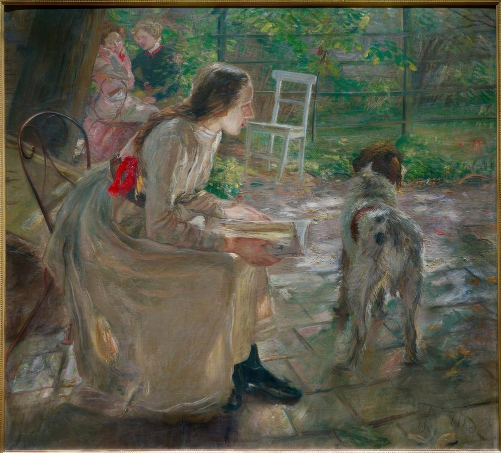 Las hijas del artista en el jardín | Fritz von Uhde