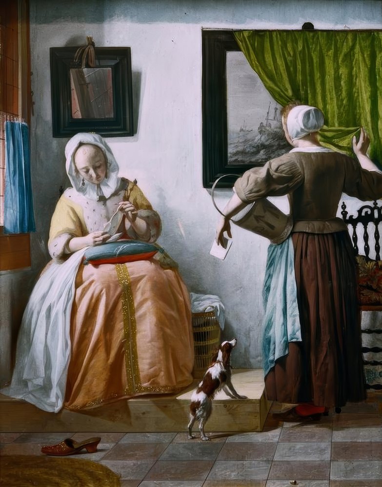 G. Metsu, Dama leyendo una carta y sirvienta | Gabriel Metsu