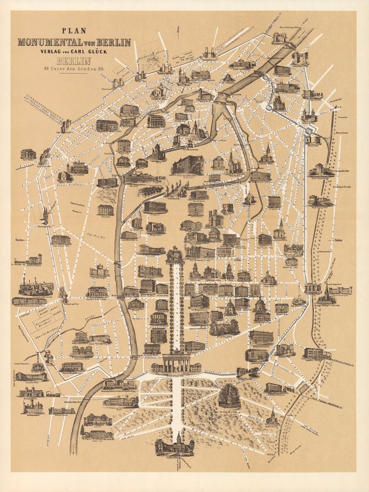 Mapa de Berlín, publicado por Carl Glueck Verlag, Berlín, 1860