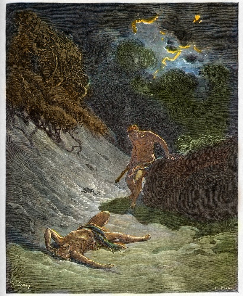 La muerte de Abel - Asesinato de Abel por Caín - grabado en 'La Biblia ...