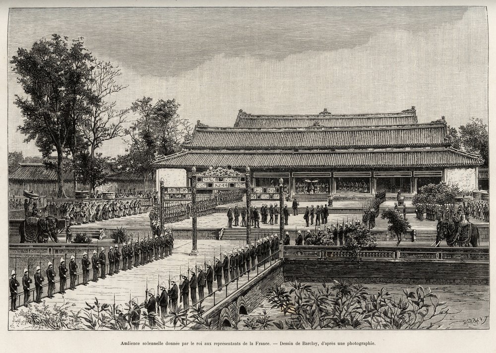 Audiencia solemne dada por el Rey Dong Khanh (1864-1889) Emperador de ...