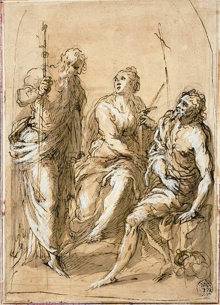 Santa Justina de Padua entronizada, con los santos Santiago el Menor y ...