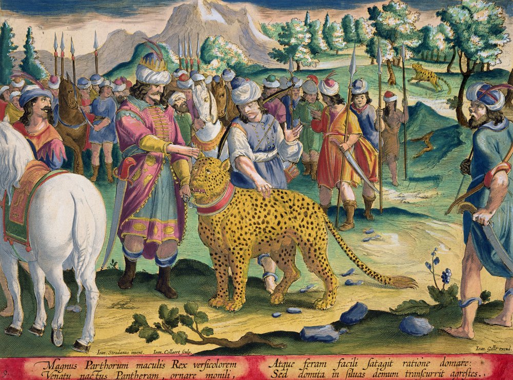 El Gran Rey de los Partos caza con sus panteras domesticadas, placa 9 ...