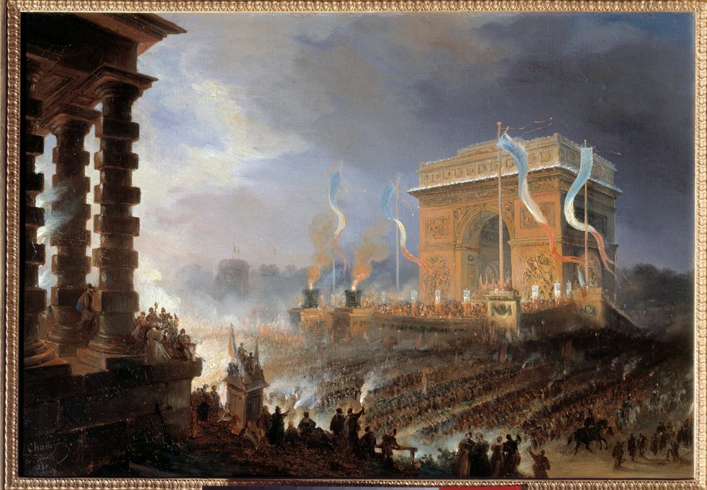 Fiesta de la fraternidad en el Arco de Triunfo de l'Étoile después de ...