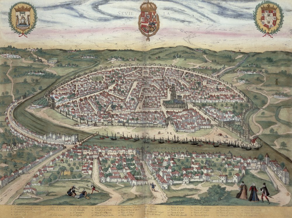 Mapa de Sevilla, de 'Civitates Orbis Terrarum' por Georg Braun y Frans ...
