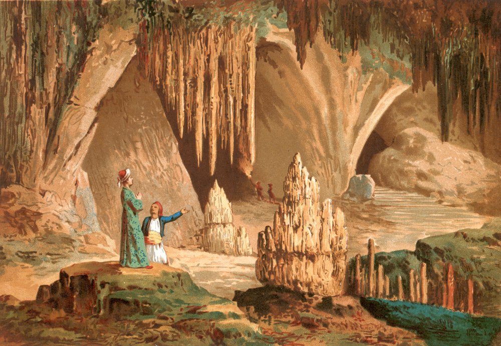 Joseph Pitton de Tournefort visitando la gruta de Antíparos en Grecia
