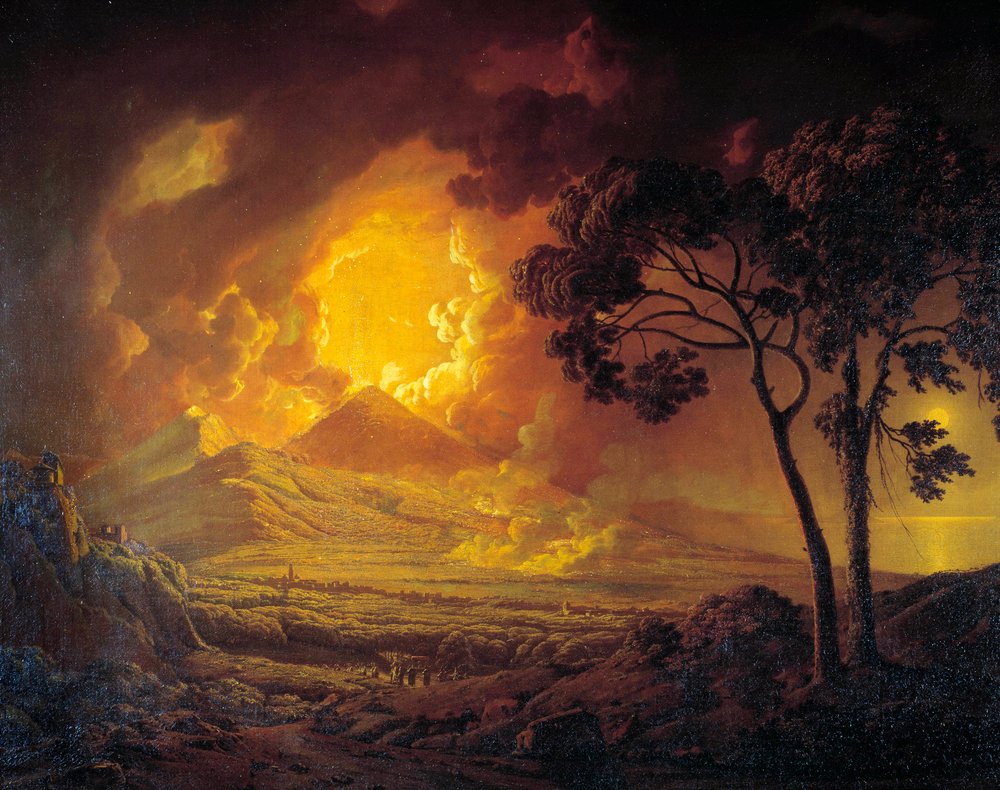 Erupción del Vesubio con la cabeza de San Jenaro llevada en procesión