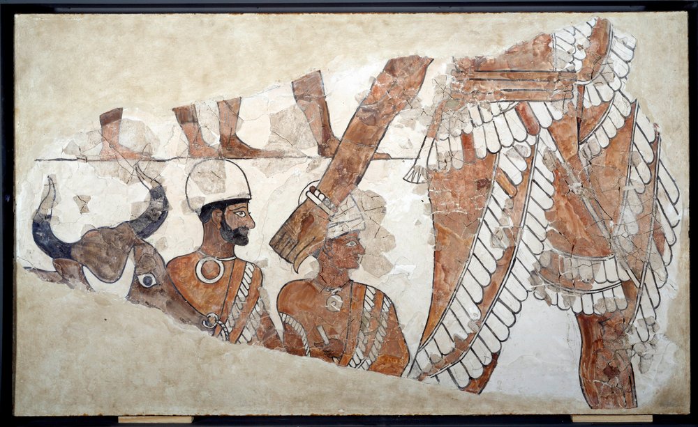 Mesopotamia: el ordenante del sacrificio. (detalle) de un fresco del ...