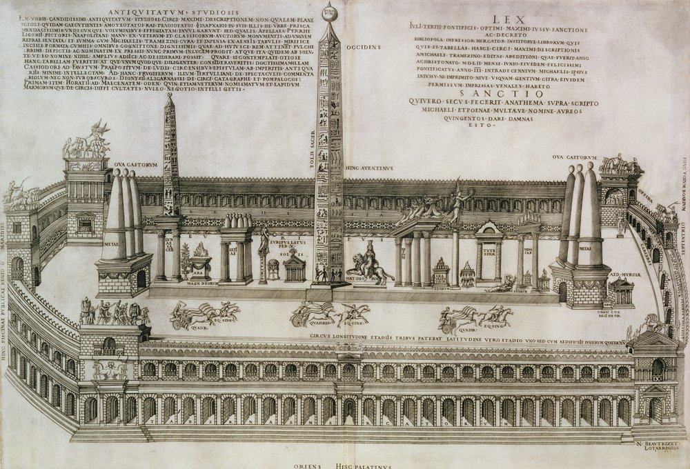 Plano del Circo Máximo, Roma, grabado por el artista, 1552