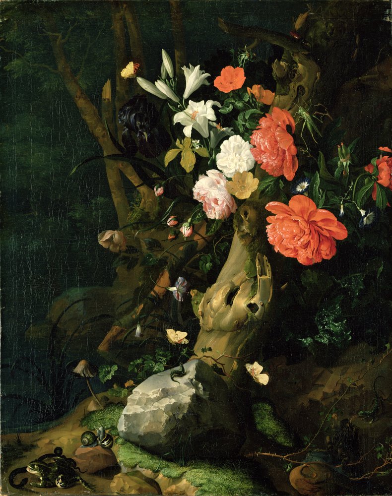Bodegón de flores en el suelo del bosque, c.1690