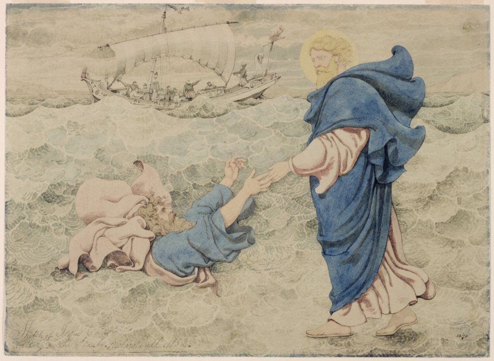 Boceto de Cristo caminando sobre el agua | Richard Dadd
