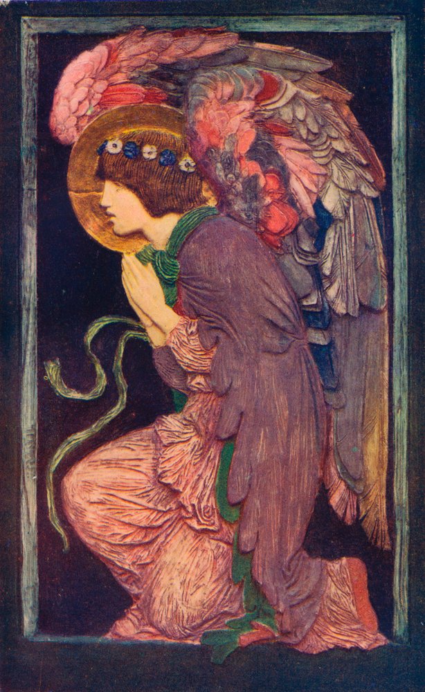Un ángel adorando, un relieve de yeso coloreado por Robert Anning Bell ...
