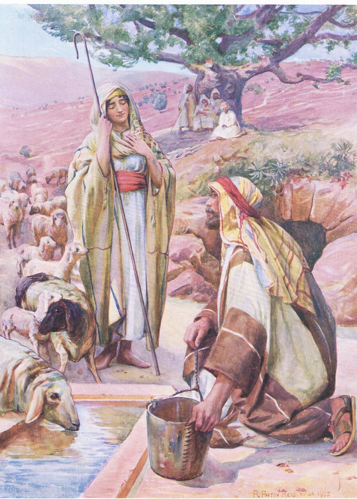 Raquel en el pozo, del Libro de Imágenes de la Biblia publicado por ...