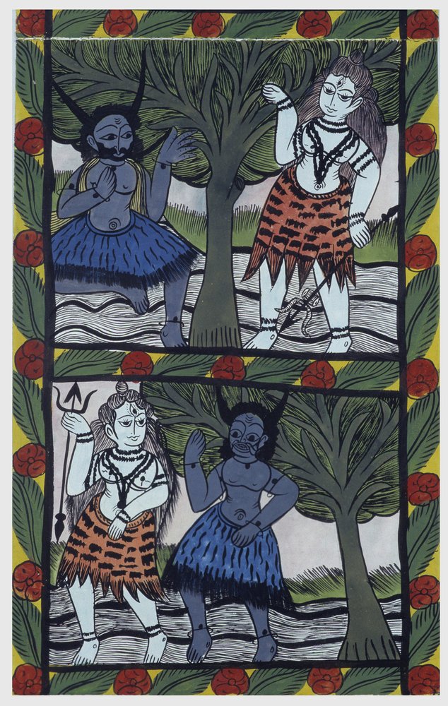 Kama, dios del deseo, envía una flecha de amor a Shiva en meditación ...