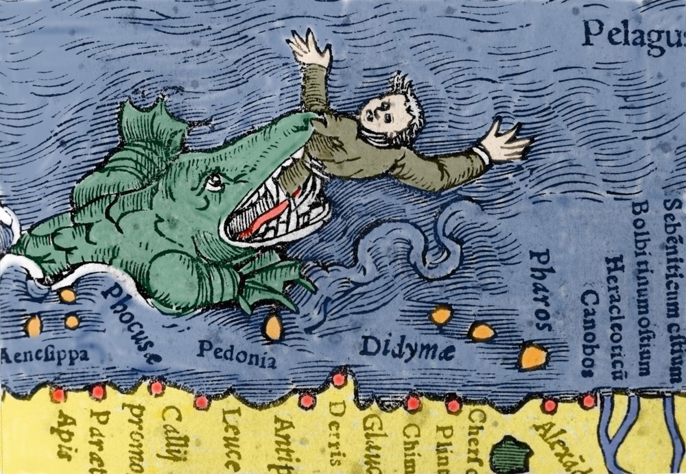 Monstruo marino comiendo a un humano, ilustración de 'Historiae ...