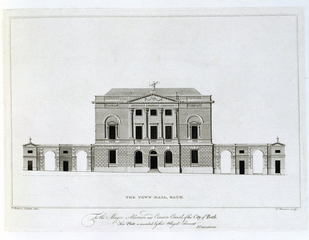 El Ayuntamiento, Bath, grabado por T. Bonnor
