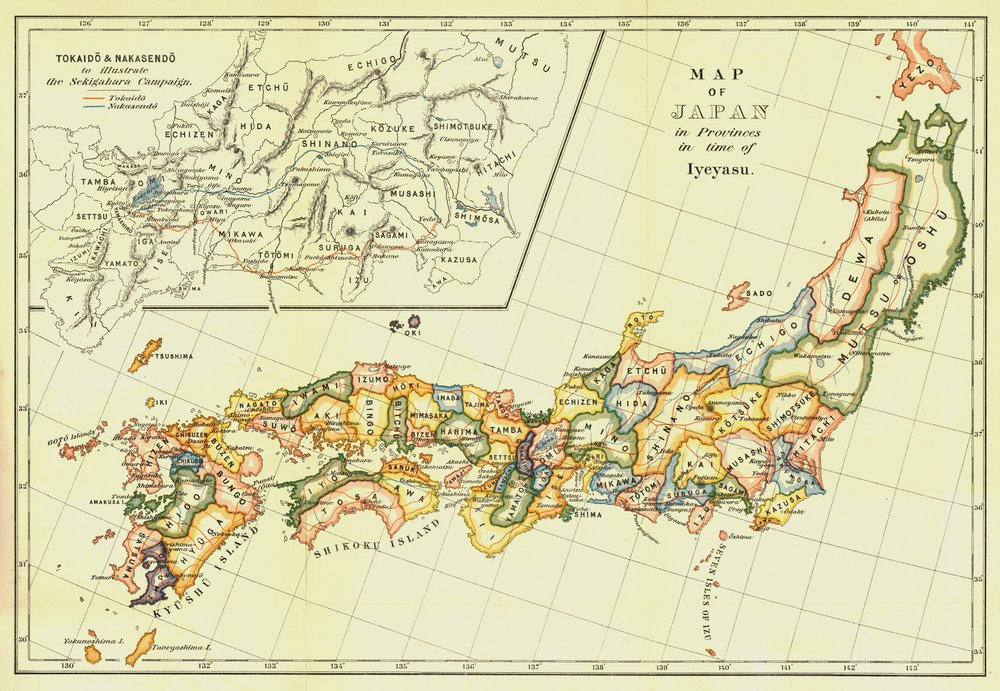 Mapa de Japón en Provincias en la época de Iyeyasu, 1903