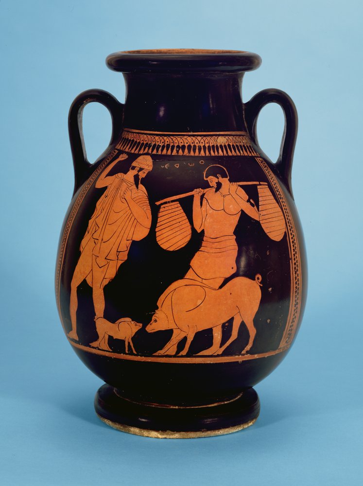 Pelike de figuras rojas áticas: cerdos, porquero y Odiseo, por el ...