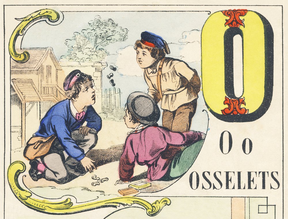 O: osselets - Alfabeto de juegos, c.1890 | Unbekannt