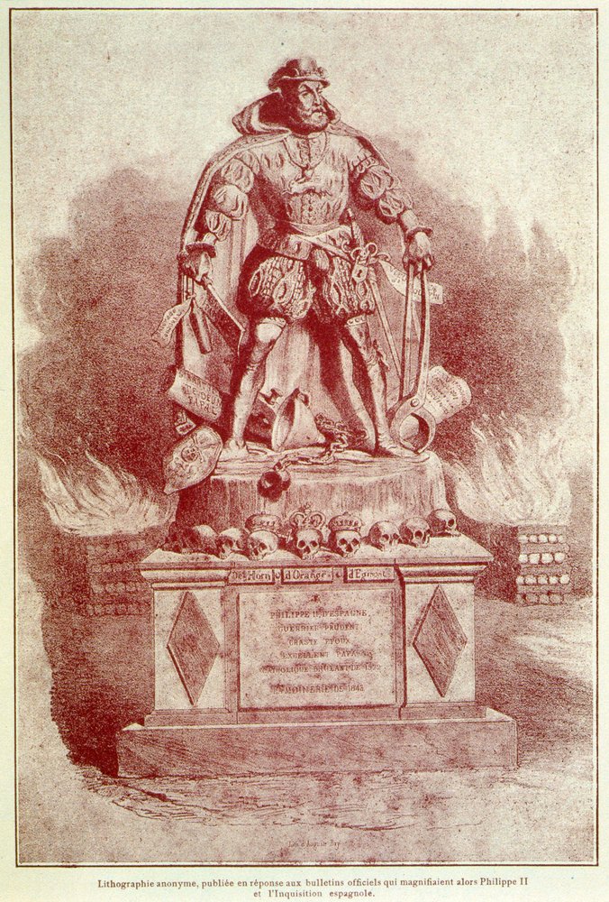 Retrato-carga de Felipe II sobre la Inquisición Española - grabado