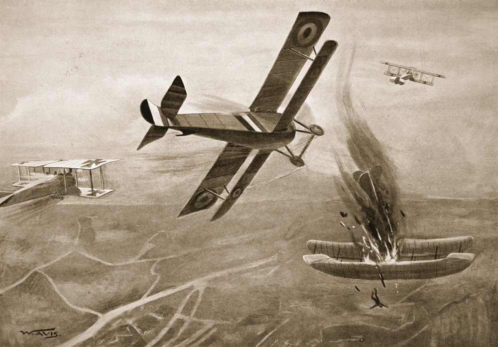 Batalla aérea del Capitán Hawker con tres aviones alemanes
