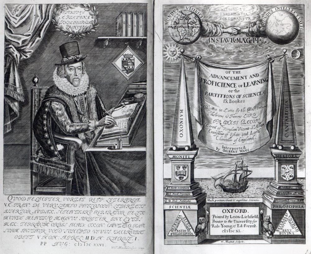 Frontispicio y página de título de 'Instauratio Magna' de Francis Bacon ...