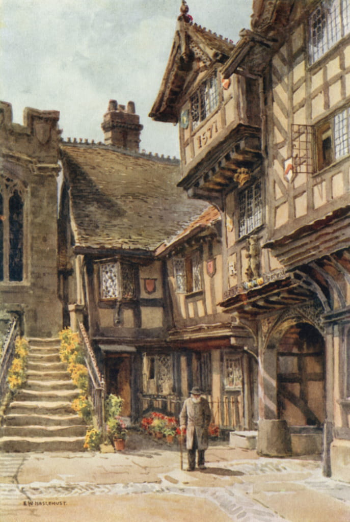 El Hospital de Leycester (litografía en color)