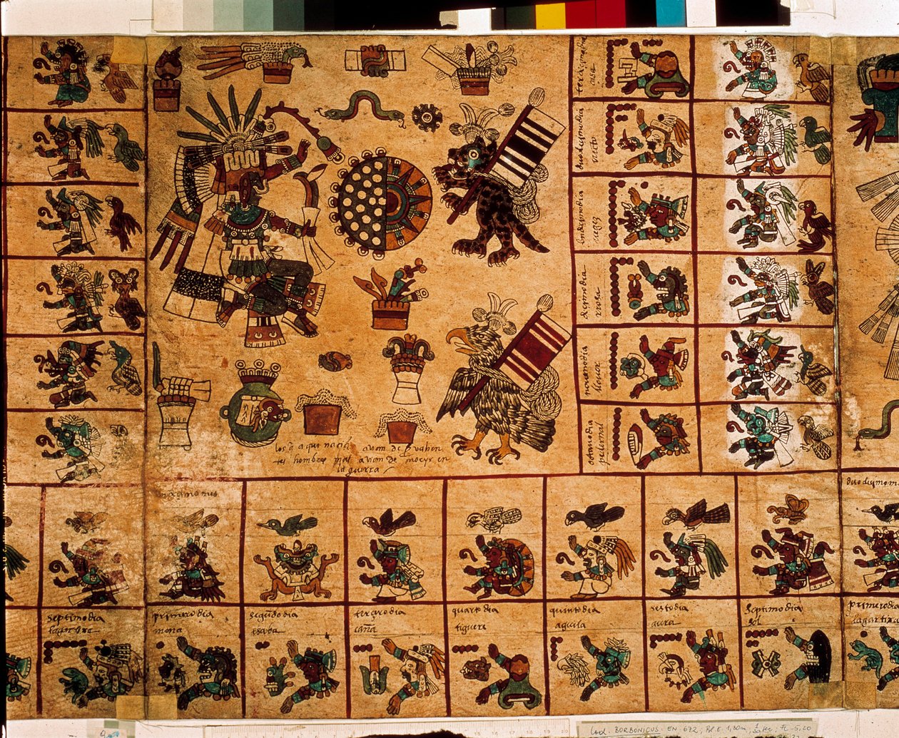 Representación de deidades aztecas y cajas correspondientes al ...