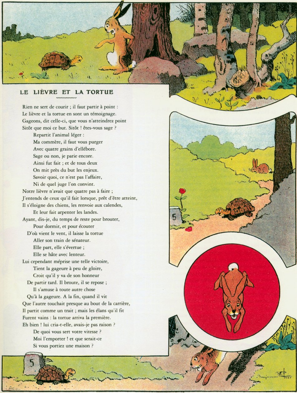 La liebre y la tortuga, ilustración de 'Fábulas' de Jean de la Fontaine