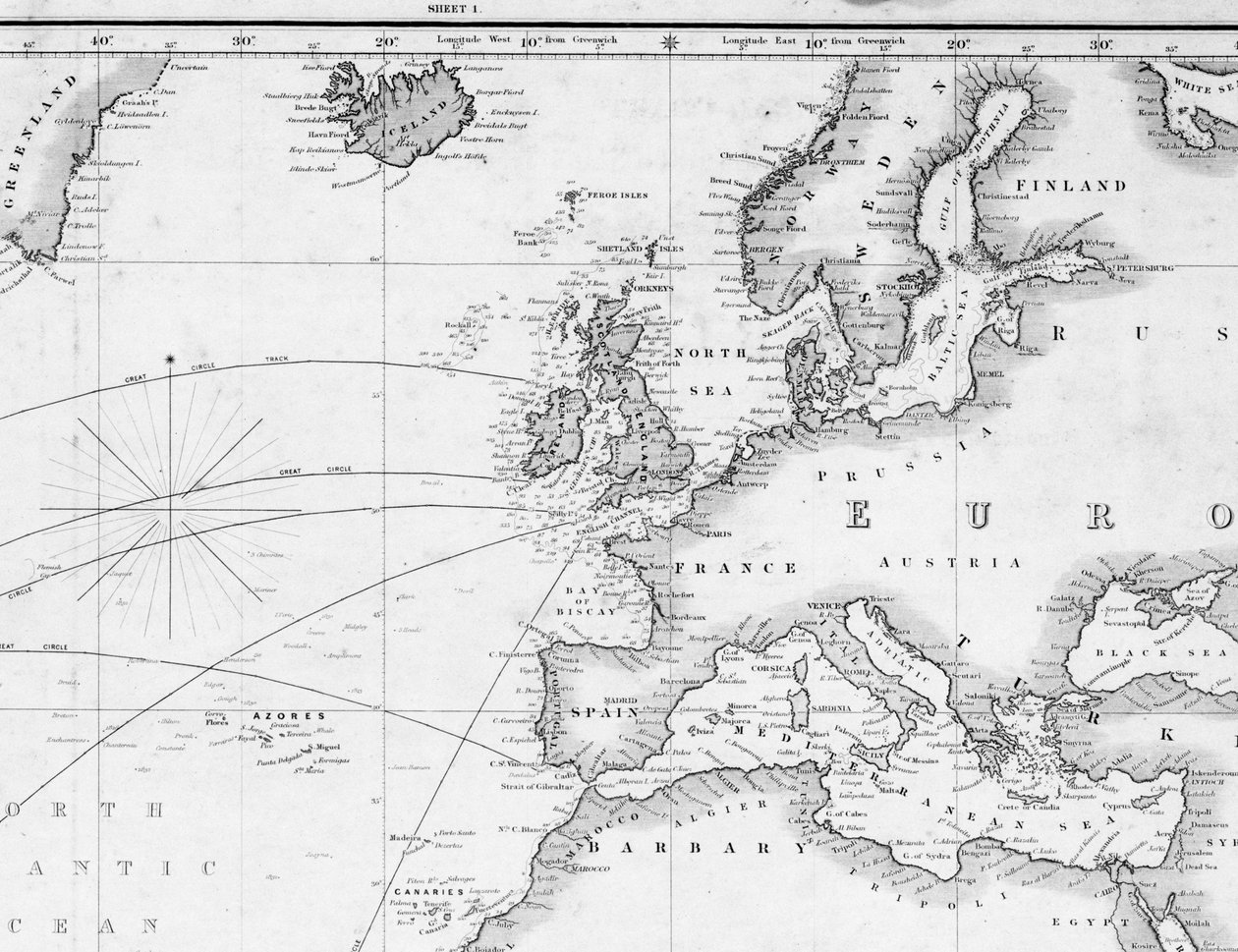 Carta general para trazar la ruta de los barcos desde Inglaterra hacia ...