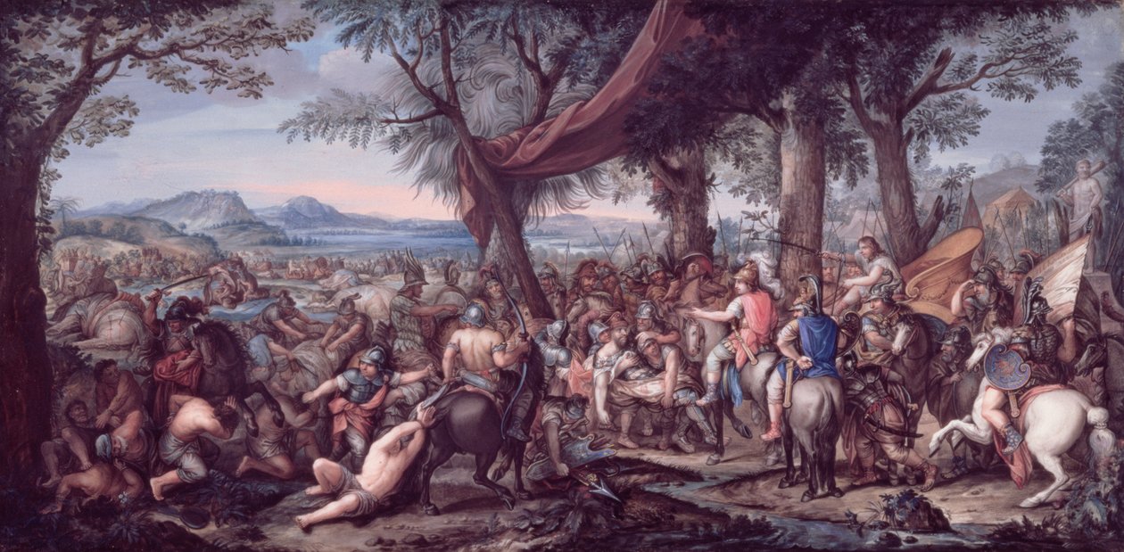 Alejandro en la batalla de Arbela (temple sobre vitela)