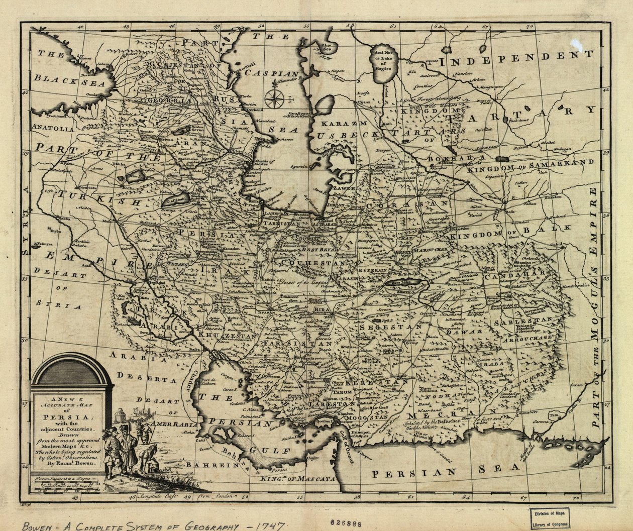 El mapa del Imperio Persa en 1747 en la época de la Dinastía Afshárida