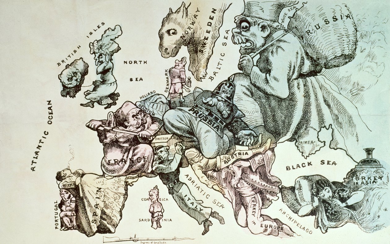 Mapa cómico de Europa por Frederick Rose | English School