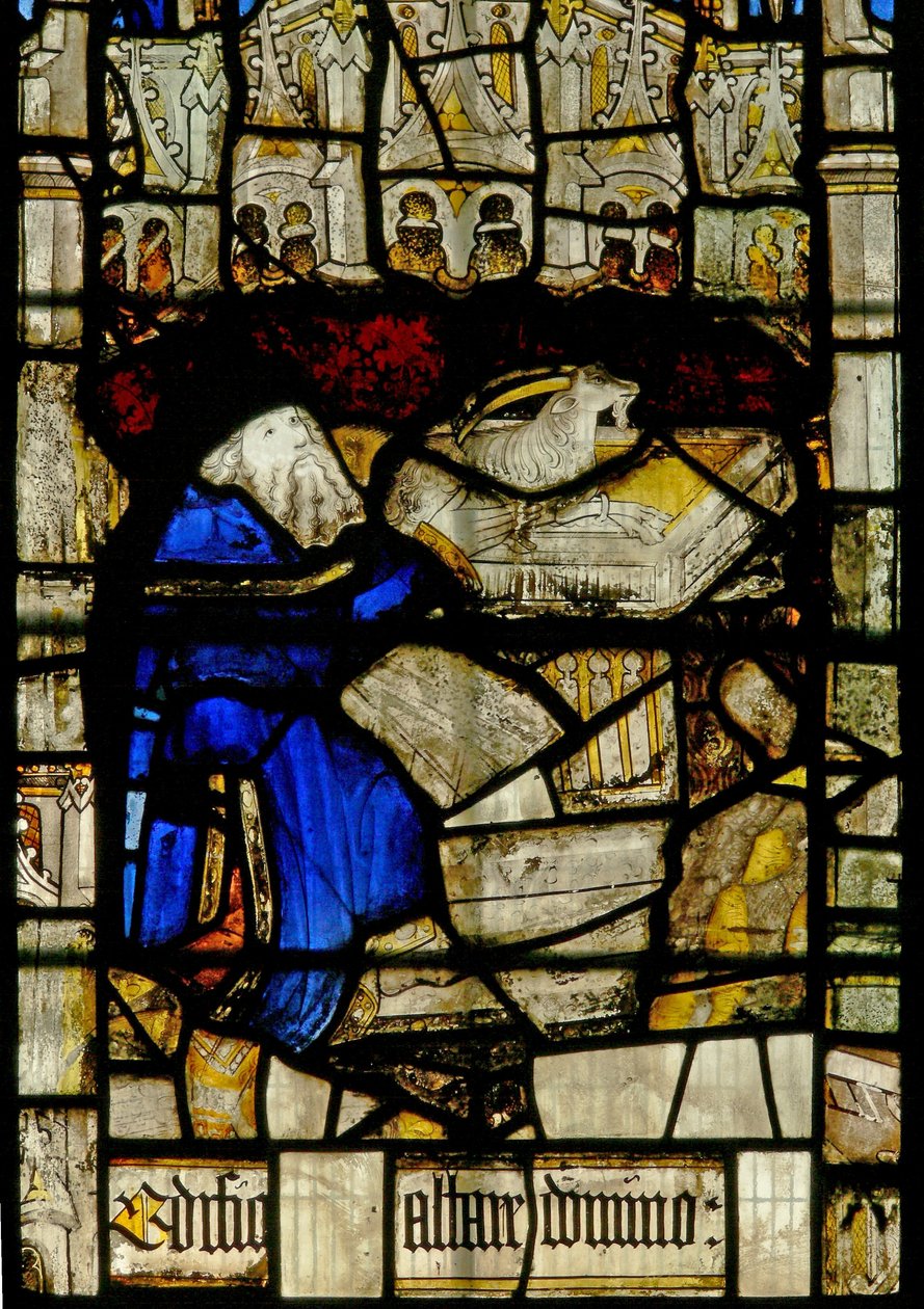 Ventana S3 que representa la historia del Arca de Noé: el sacrificio de Noé