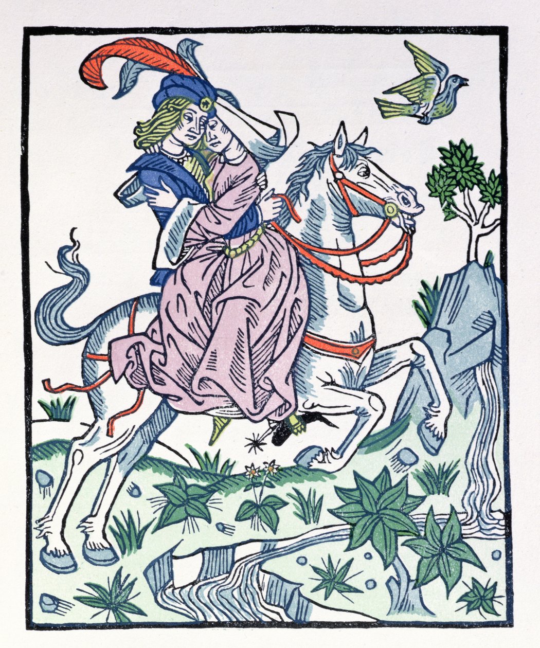 Aucassin y Nicolette en un caballo, de la chantefable del siglo XIII ...