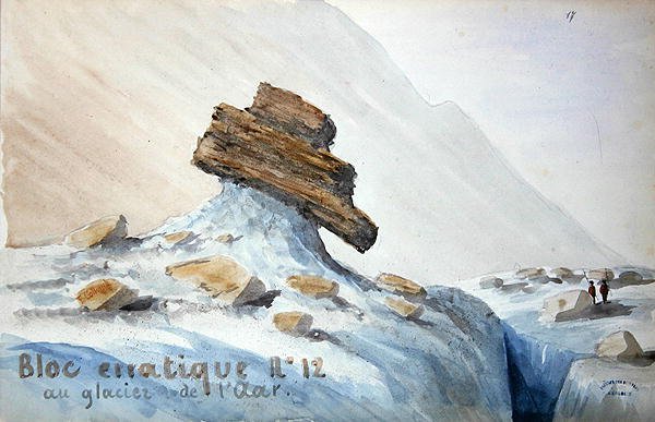 Bloque errático no.12 en el glaciar Aar en los Alpes suizos