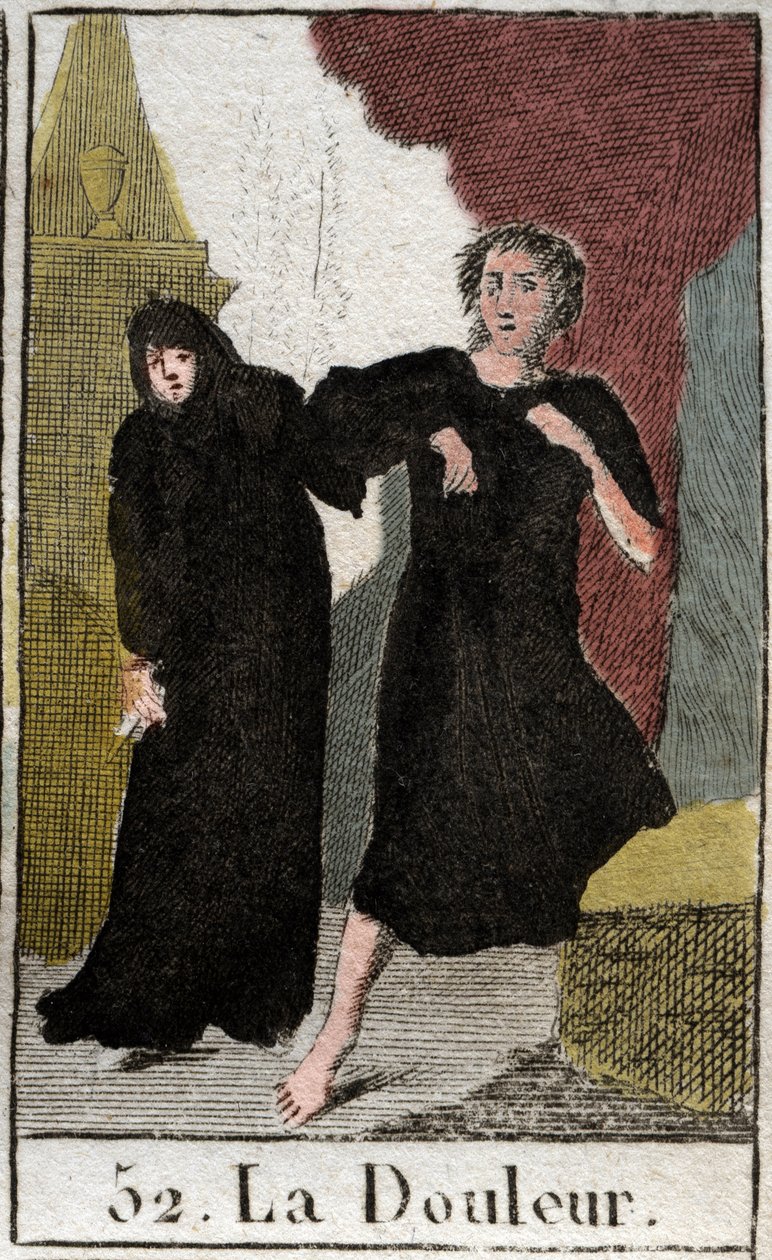 Representación del Dolor, personificado como una mujer vestida de negro ...