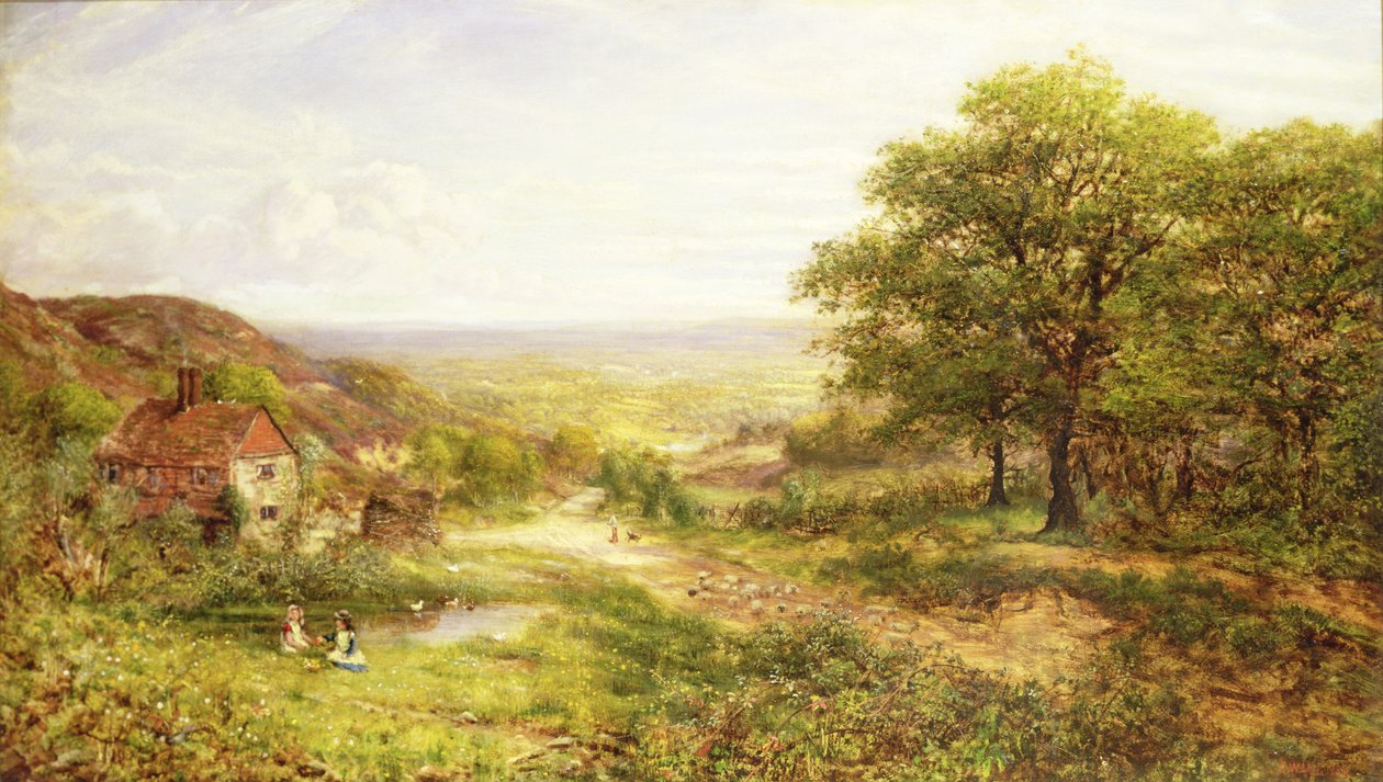 Paisaje con niños junto a un estanque | George William Mote