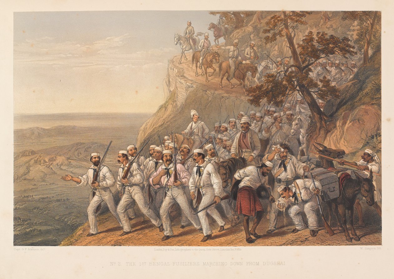 El 1º de Fusileros de Bengala marchando desde Dugshai, 1857