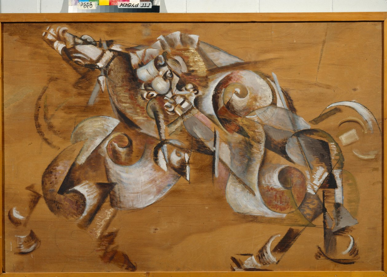 León atacando a un caballo | Georgy Bogdanovich Yakulov